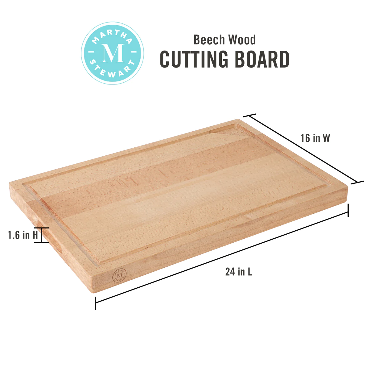 Martha Stewart Lochner Beechwood Cutting Board w/ Juice Groove 18" x 1 ...
